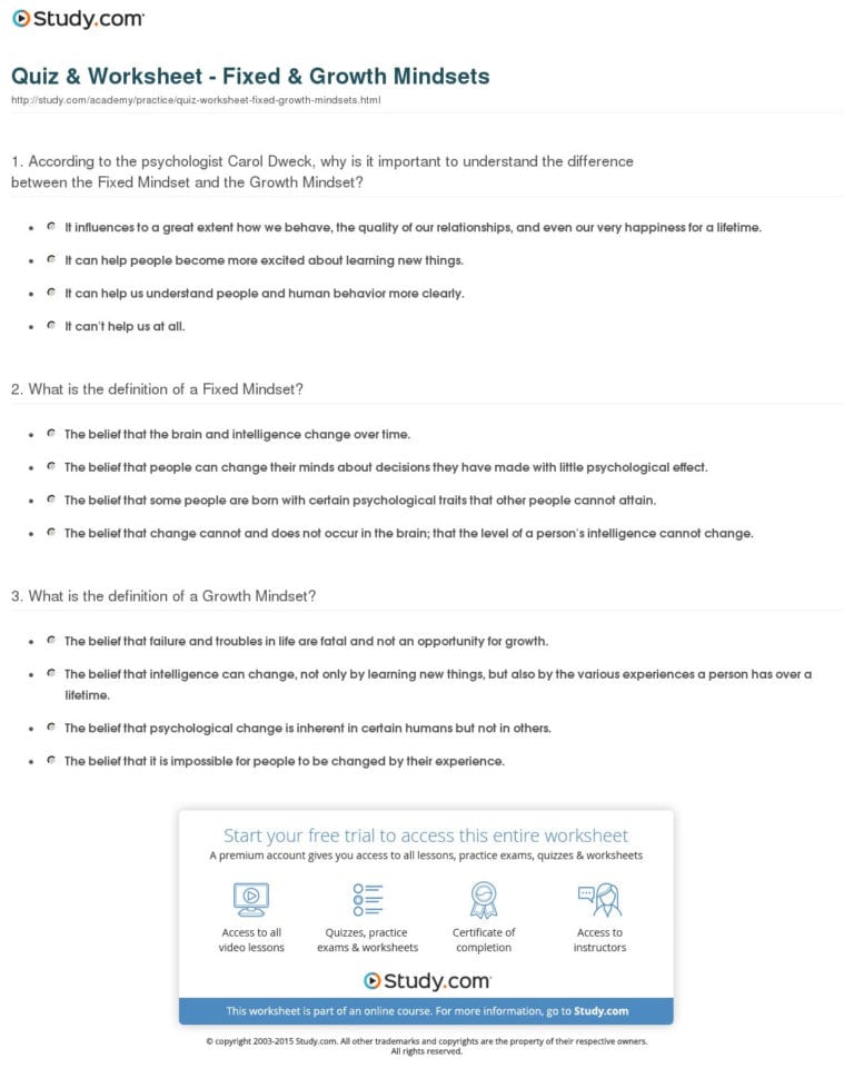 Growth Mindset Worksheet — db-excel.com