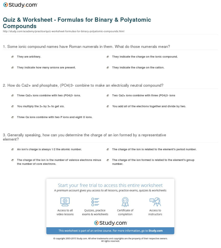Quiz Worksheet Formulas For Binary Polyatomic Compounds — db-excel.com