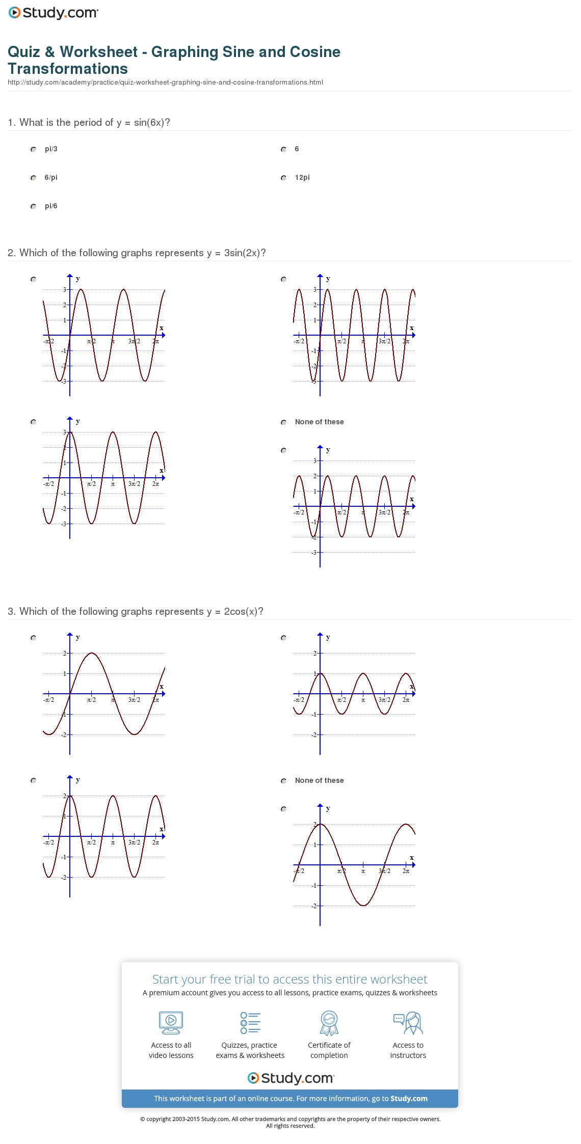 Graphing Sine And Cosine Functions Worksheet Answers Db excel