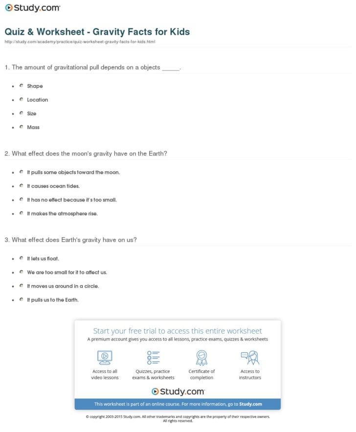 Quiz Worksheet Gravity Facts For Kids Study — db-excel.com