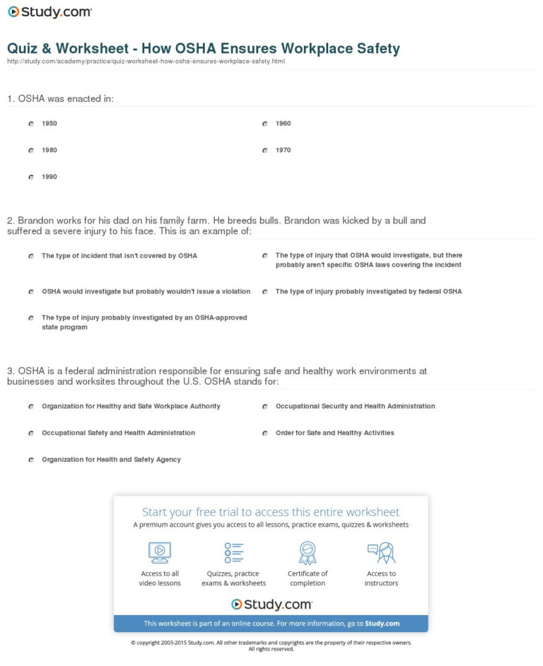 Health And Safety In The Workplace Worksheets — db-excel.com