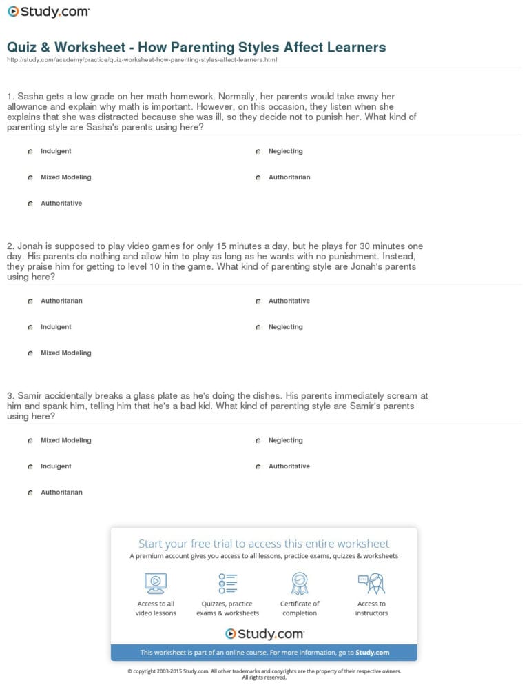 Quiz Worksheet How Parenting Styles Affect Learners — db-excel.com