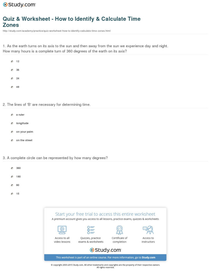 Quiz Worksheet How To Identify Calculate Time Zones — db-excel.com