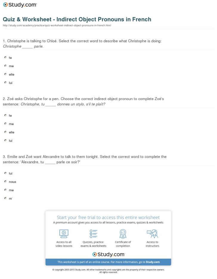 Quiz Worksheet Indirect Object Pronouns In French — db-excel.com