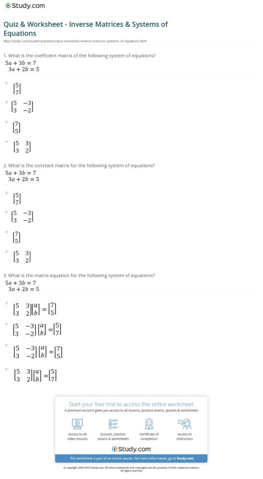Quiz Worksheet Inverse Matrices Systems Of Equations — db-excel.com