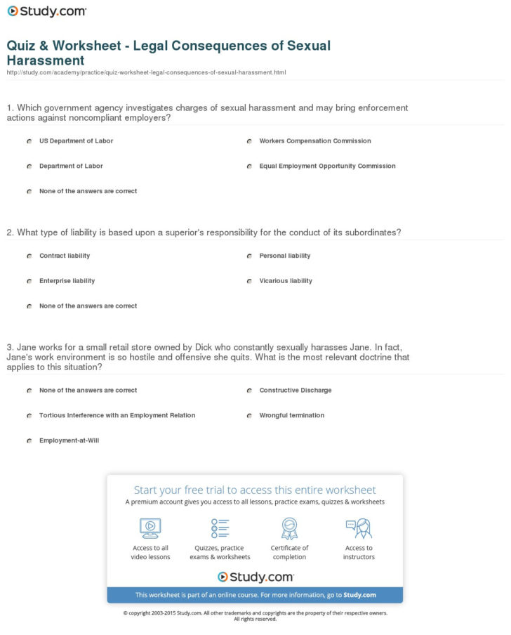Quiz Worksheet Legal Consequences Of Sexual Harassment — db-excel.com