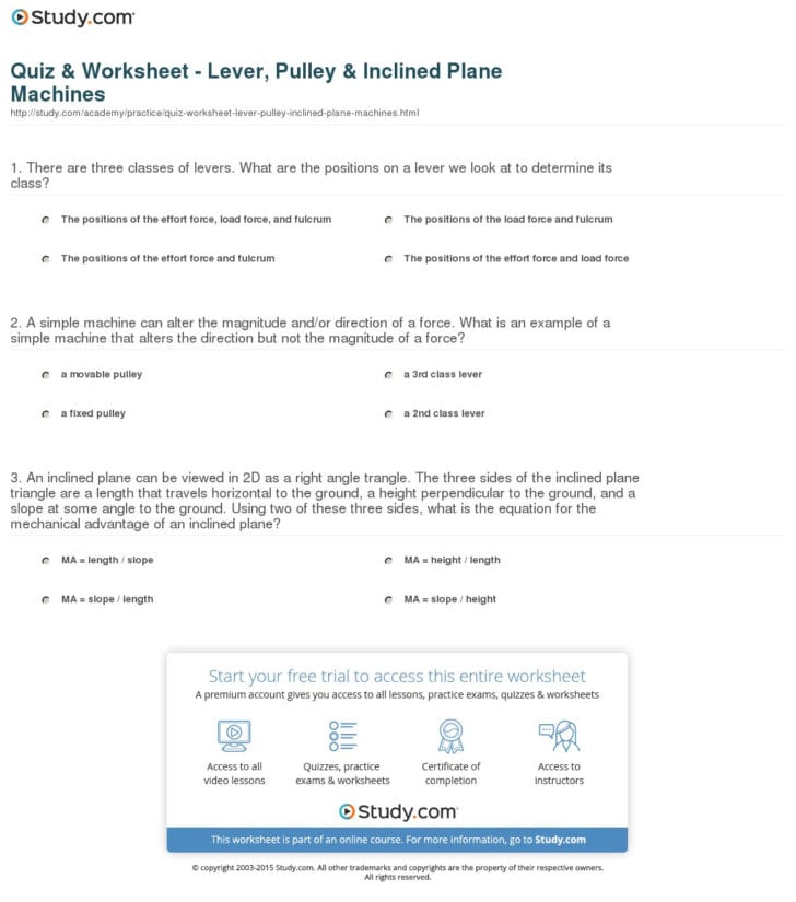 Quiz Worksheet Lever Pulley Inclined Plane Machines — db-excel.com