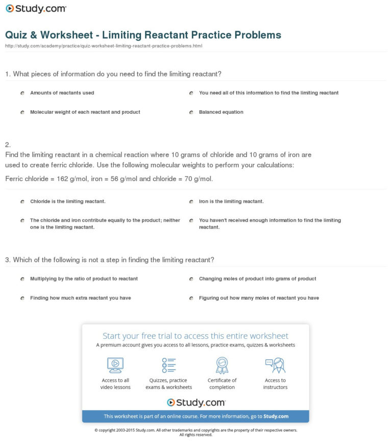Quiz Worksheet Limiting Reactant Practice Problems — db-excel.com