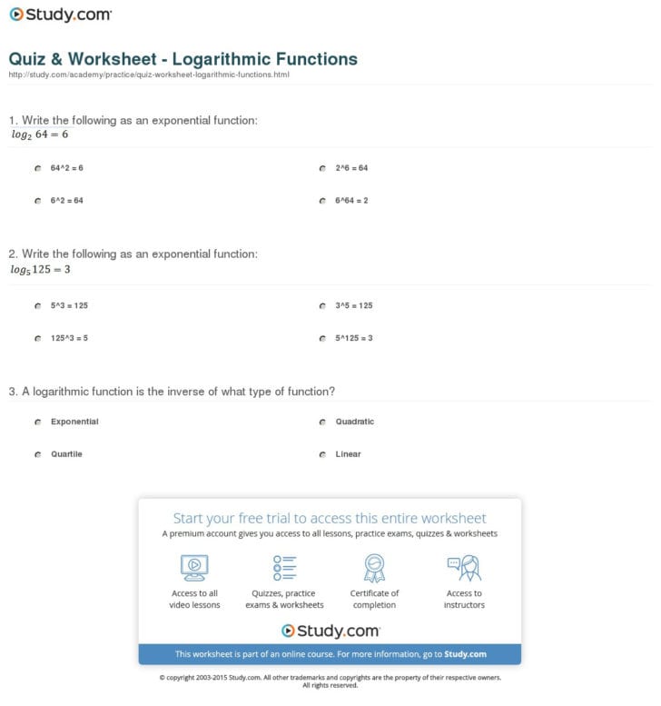 Exponential And Logarithmic Functions Worksheet With Answers — db-excel.com