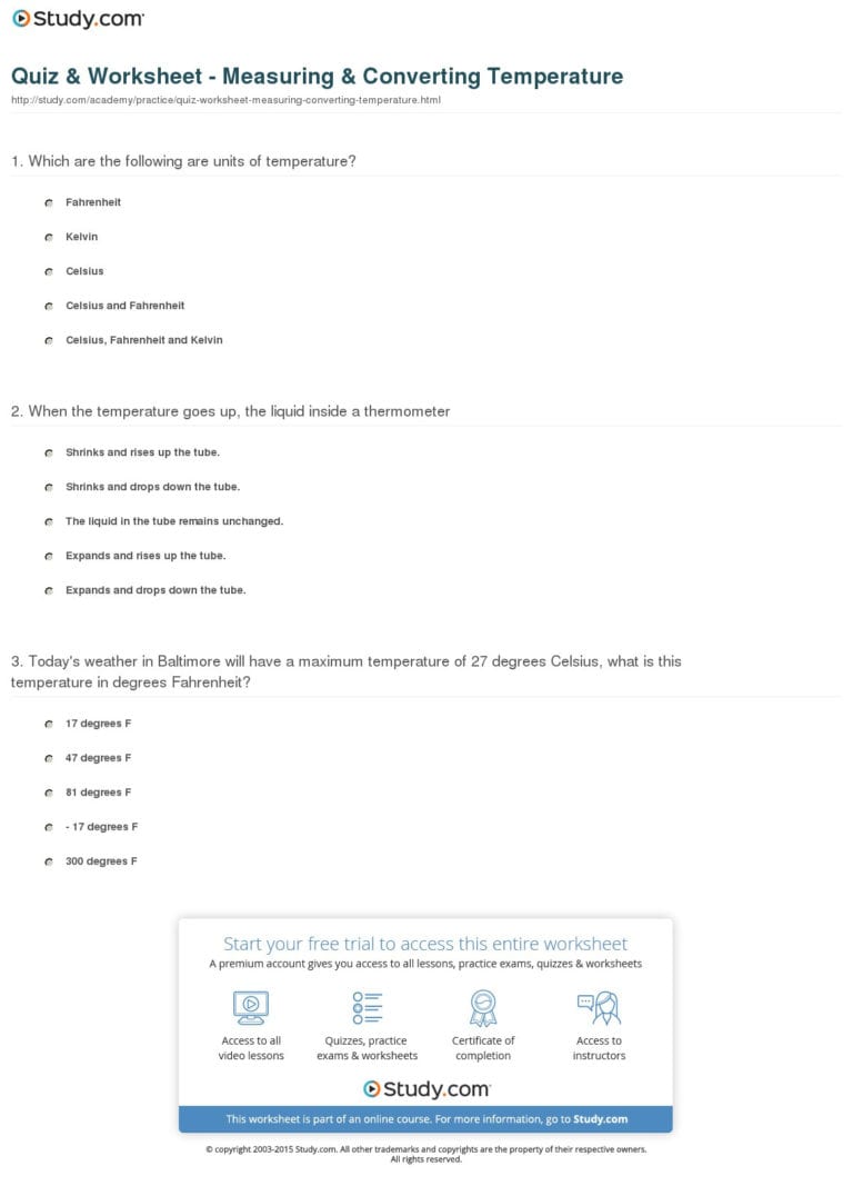 Quiz Worksheet Measuring Converting Temperature — db-excel.com