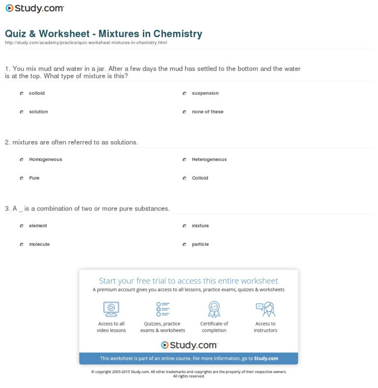 Chemistry Worksheet Types Of Mixtures Answers — db-excel.com