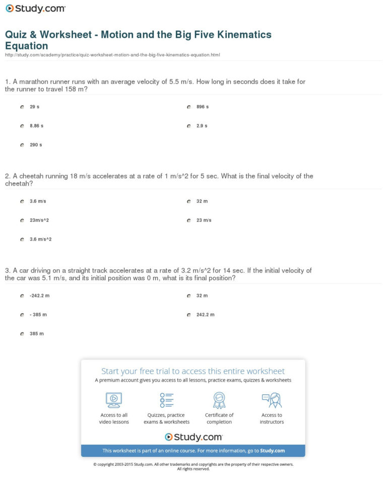Quiz Worksheet Motion And The Big Five Kinematics — db-excel.com