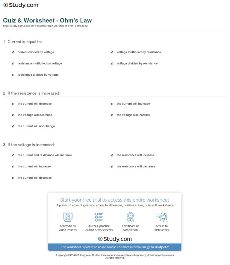 Quiz Worksheet Ohm's Law Study — db-excel.com