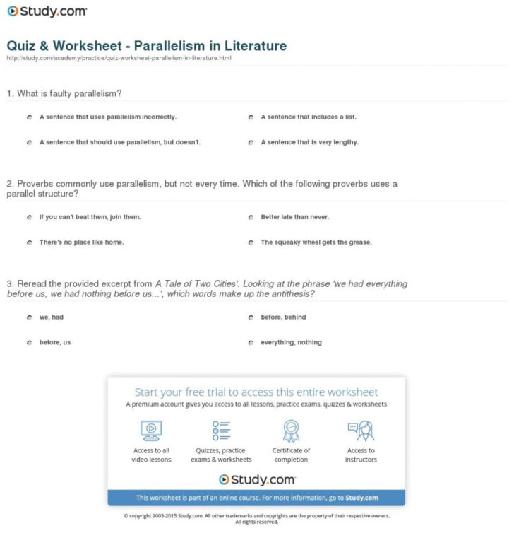 Quiz Worksheet Parallelism Worksheet Simple Therapist Aid Worksheets ...