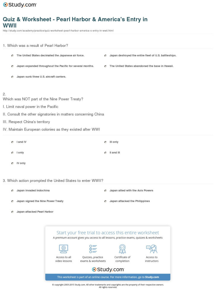 Quiz Worksheet Pearl Harbor America's Entry In Wwii — db-excel.com