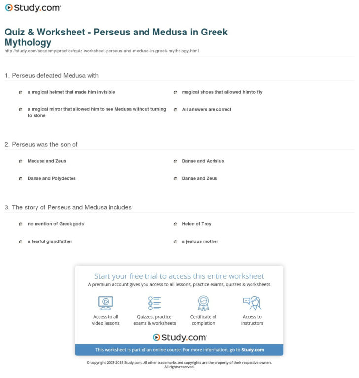 Quiz Worksheet Perseus And Medusa In Greek Mythology — db-excel.com