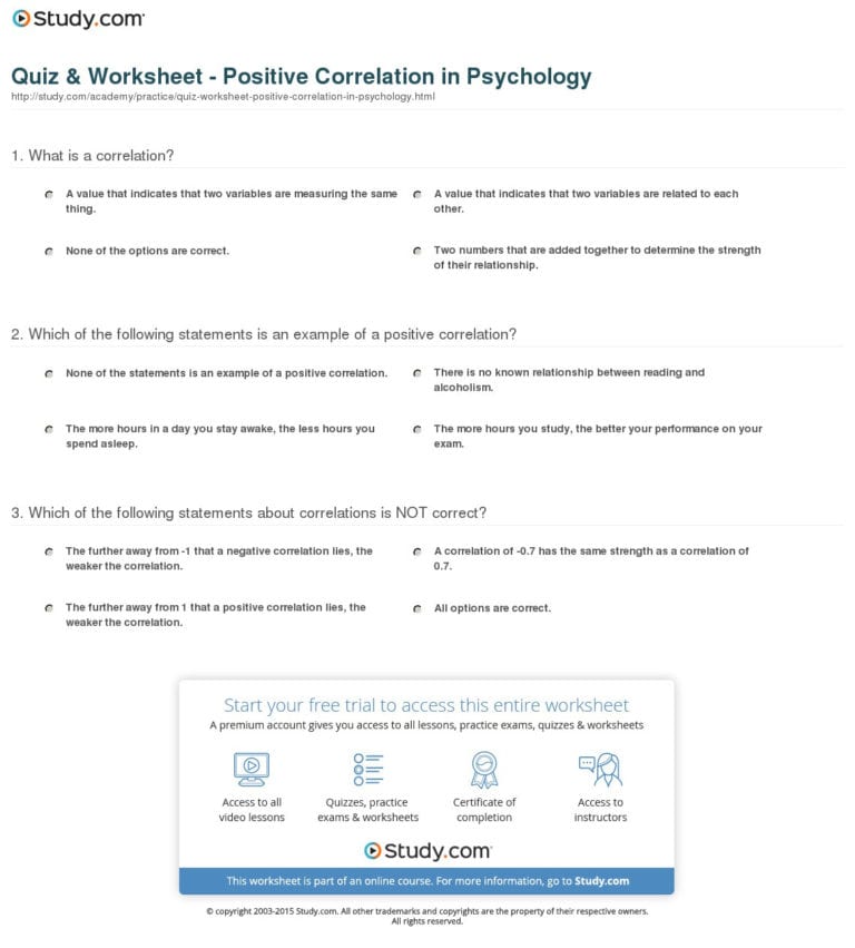 Quiz Worksheet Positive Correlation In Psychology — db-excel.com