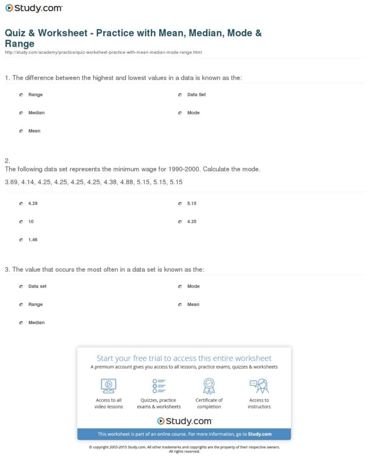 Quiz Worksheet Practice With Mean Median Mode Range — db-excel.com
