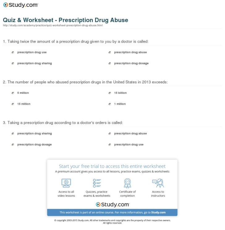 Quiz Worksheet Prescription Drug Abuse Study — db-excel.com