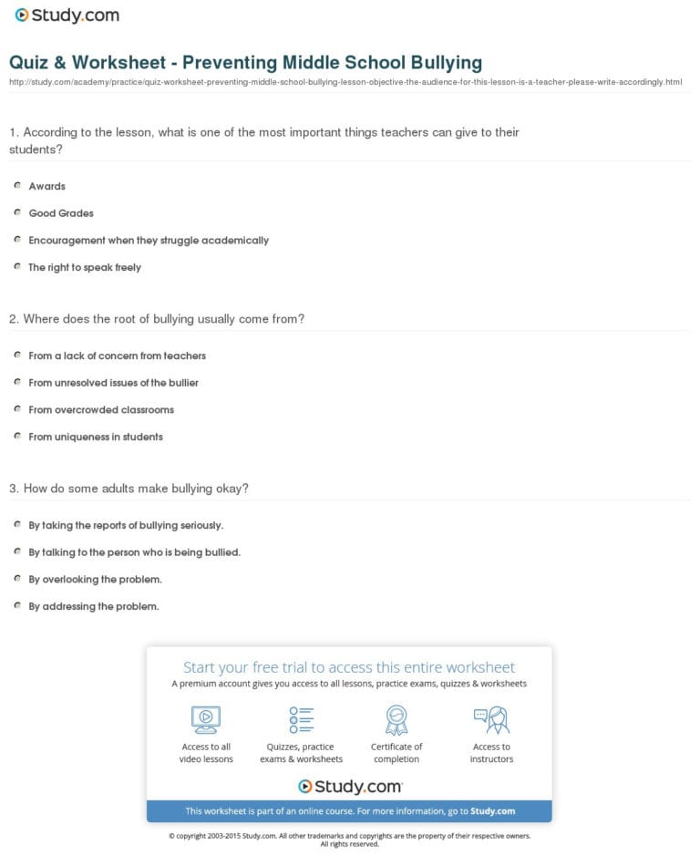 Bullying Worksheets Middle School — db-excel.com