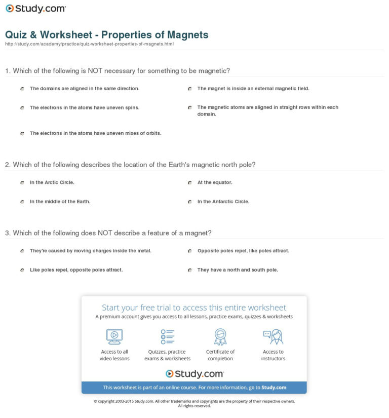 Quiz Worksheet Properties Of Magnets Study — db-excel.com