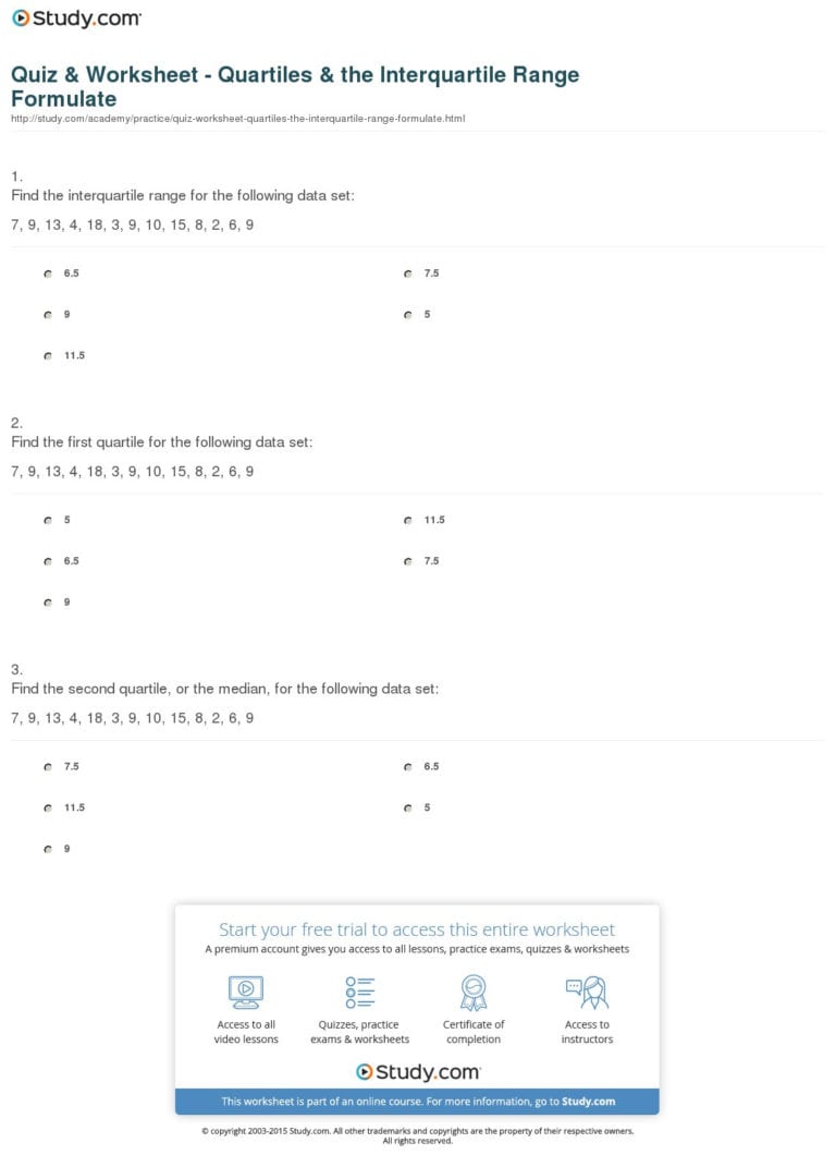 Quiz Worksheet Quartiles The Interquartile Range — db-excel.com