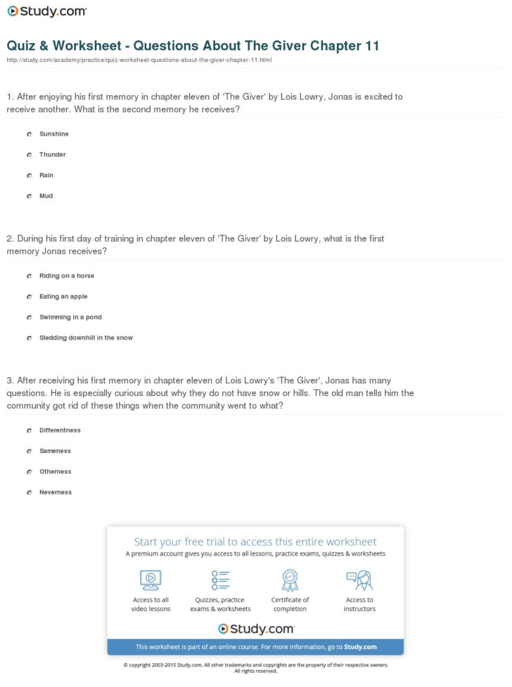 Quiz Worksheet Questions About The Giver Chapter 11 — db-excel.com