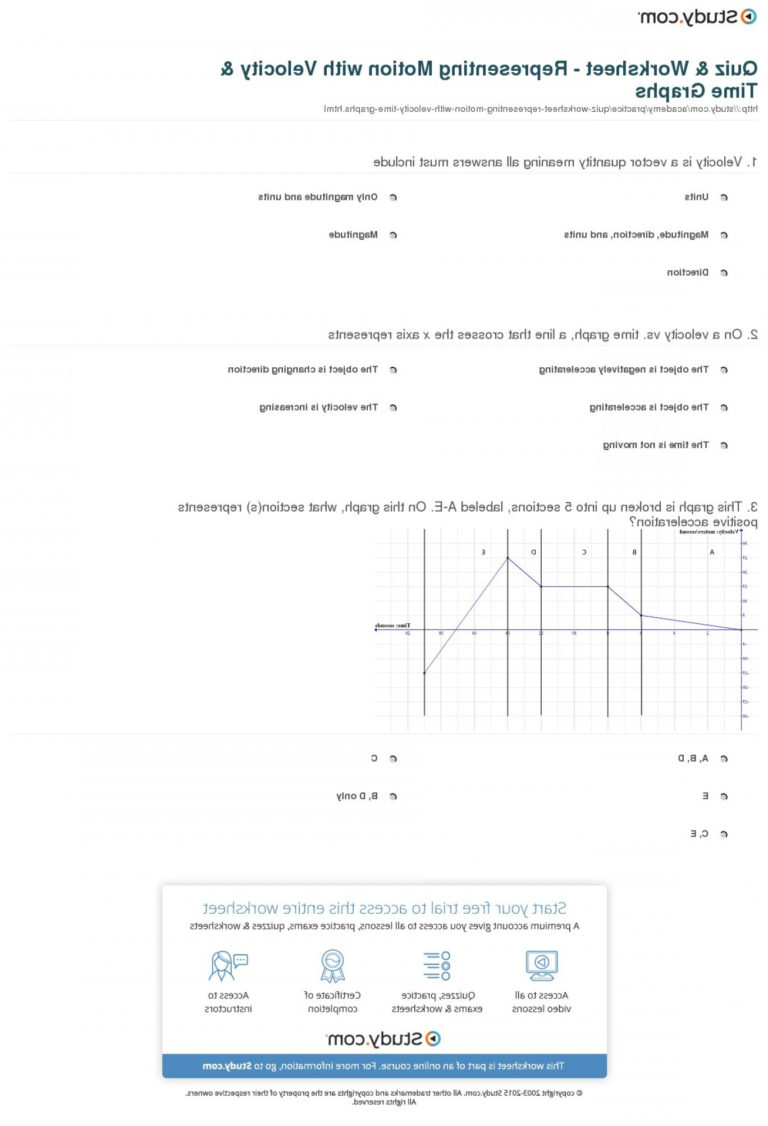 Quiz Worksheet Representing Motion With Velocity Time Graphs — db-excel.com