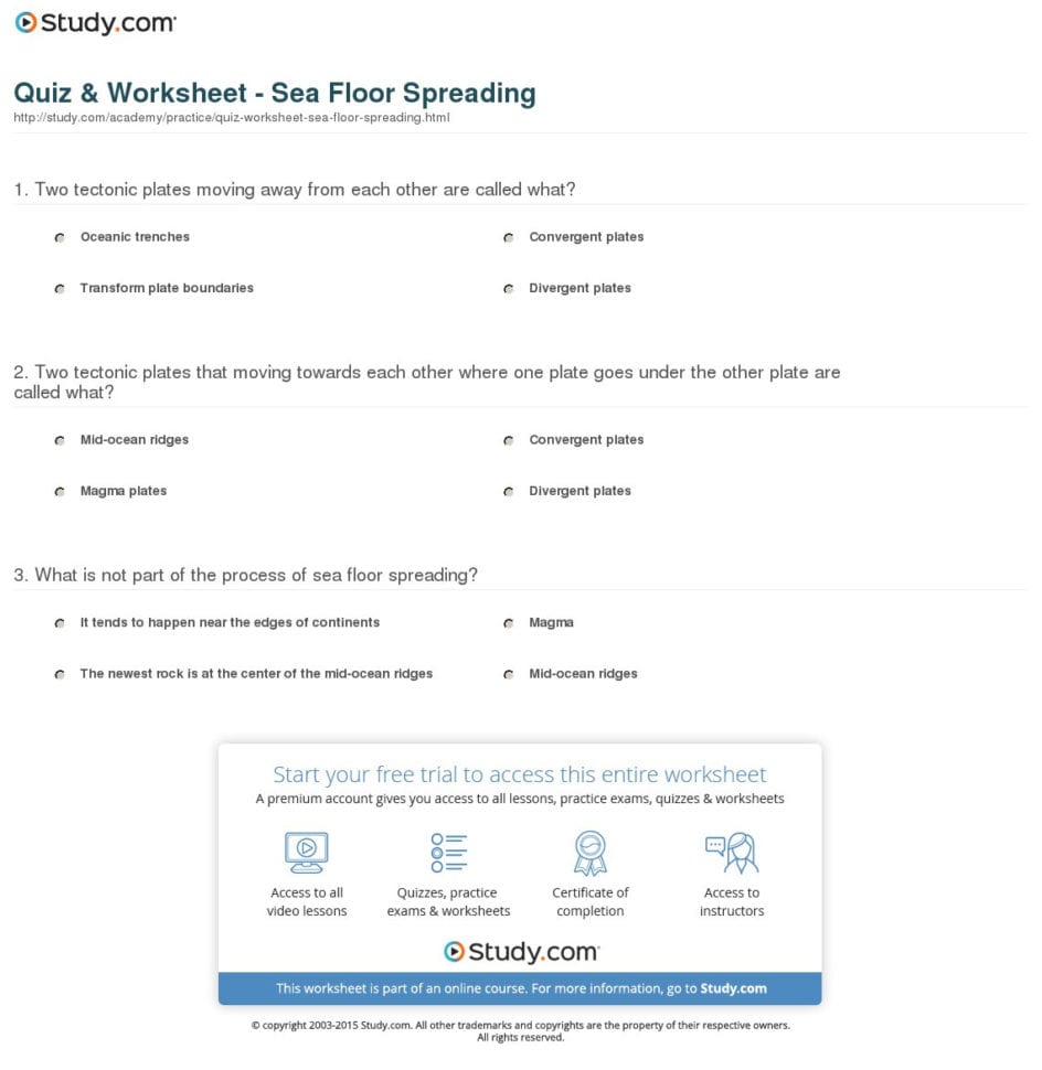 Quiz Worksheet Sea Floor Spreading Study — db-excel.com