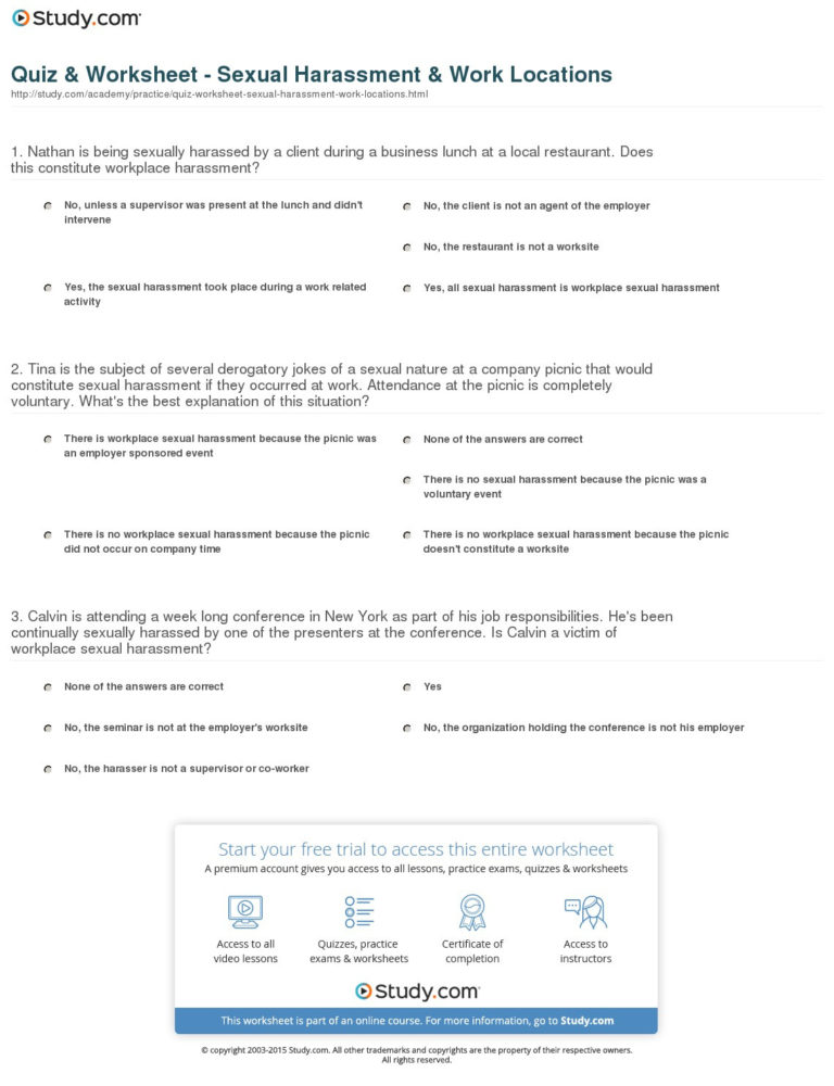 Quiz Worksheet Sexual Harassment Work Locations — db-excel.com