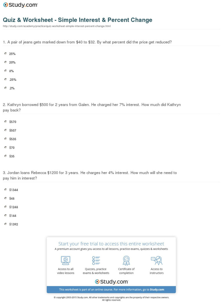 Simple Interest Worksheet — db-excel.com