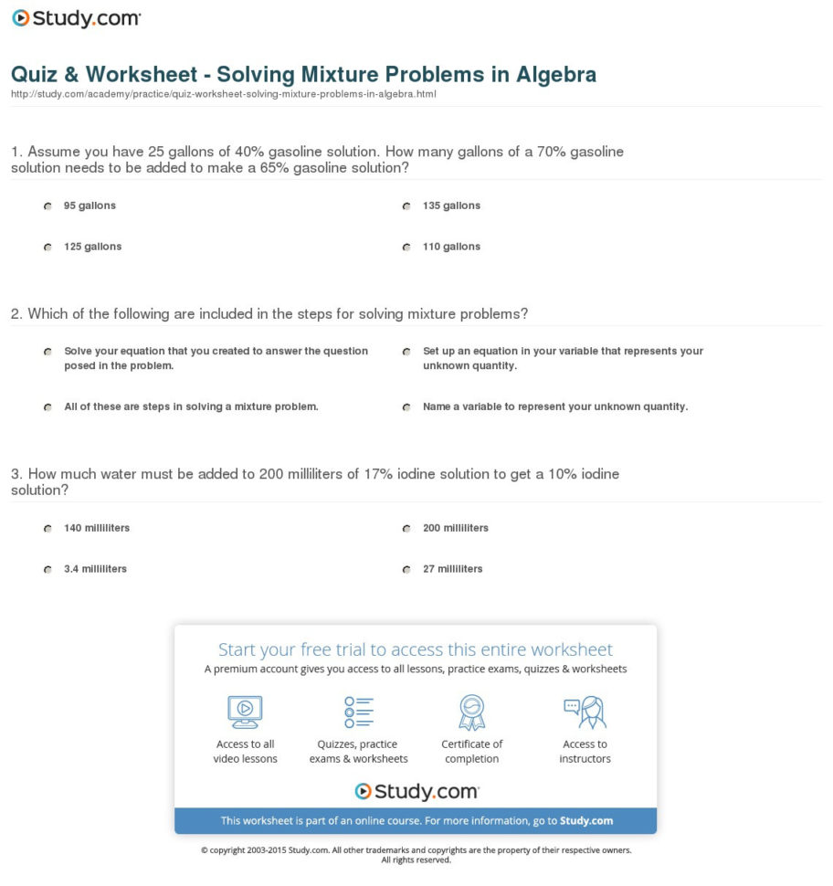 Mixture Problems Worksheet — db-excel.com