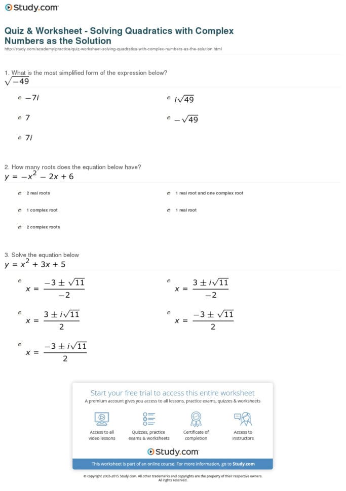 Solving Quadratic Equations With Complex Solutions Worksheet Db excel Solving Quadratic Equations With Complex Solutions Worksheet Db excel