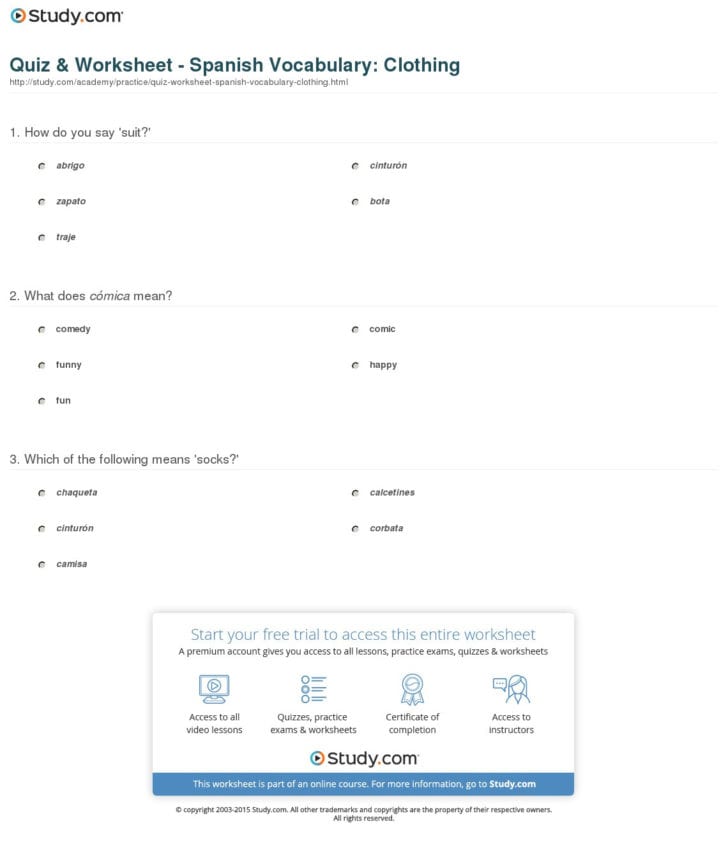 Clothing In Spanish Worksheets — db-excel.com
