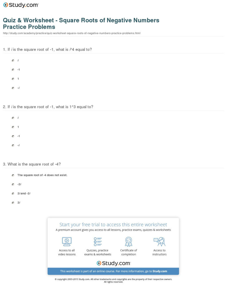 Square Roots Of Negative Numbers Worksheet — db-excel.com
