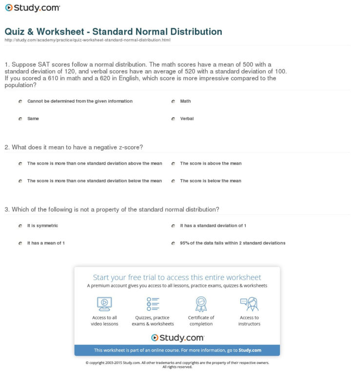 Quiz Worksheet Standard Normal Distribution Study — db-excel.com