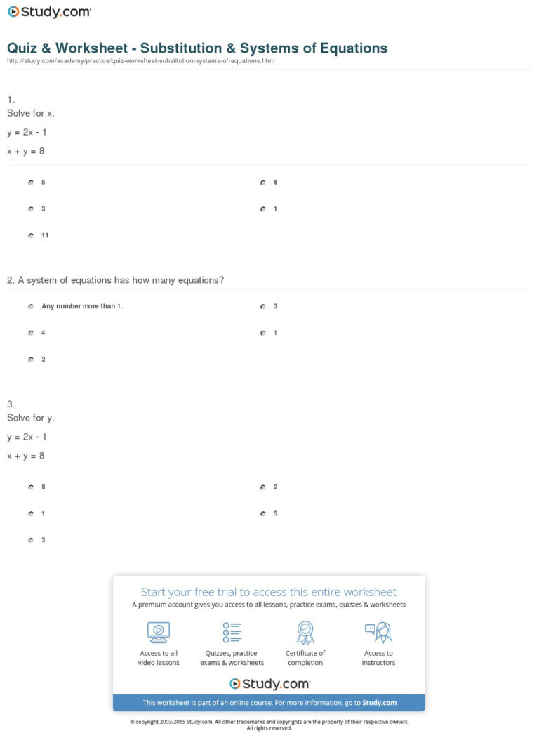 Solving Systems Of Equations By Substitution Worksheet Answers — db ...