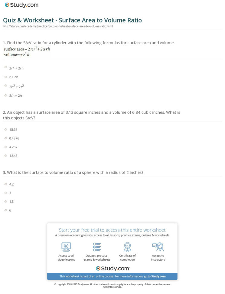 Quiz Worksheet Surface Area To Volume Ratio Study — db-excel.com