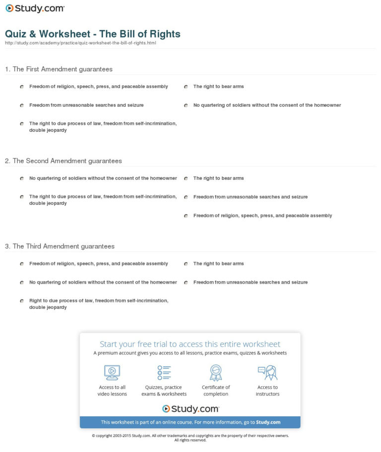 Quiz Worksheet The Bill Of Rights Study — db-excel.com