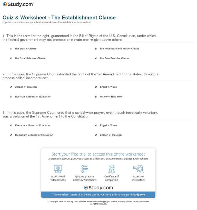 Quiz Worksheet The Establishment Clause Study — db-excel.com