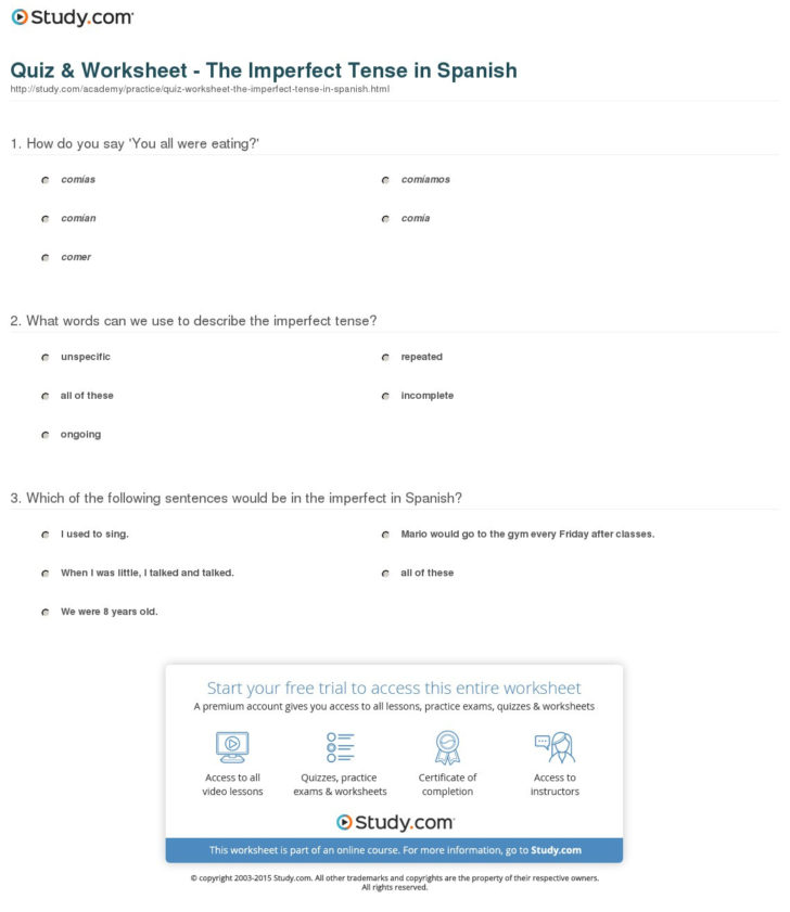 Quiz Worksheet The Imperfect Tense In Spanish Study — db-excel.com