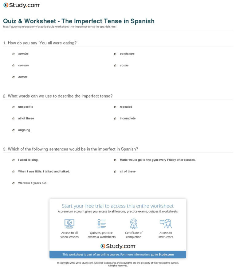The Imperfect Tense In Spanish Worksheet — db-excel.com