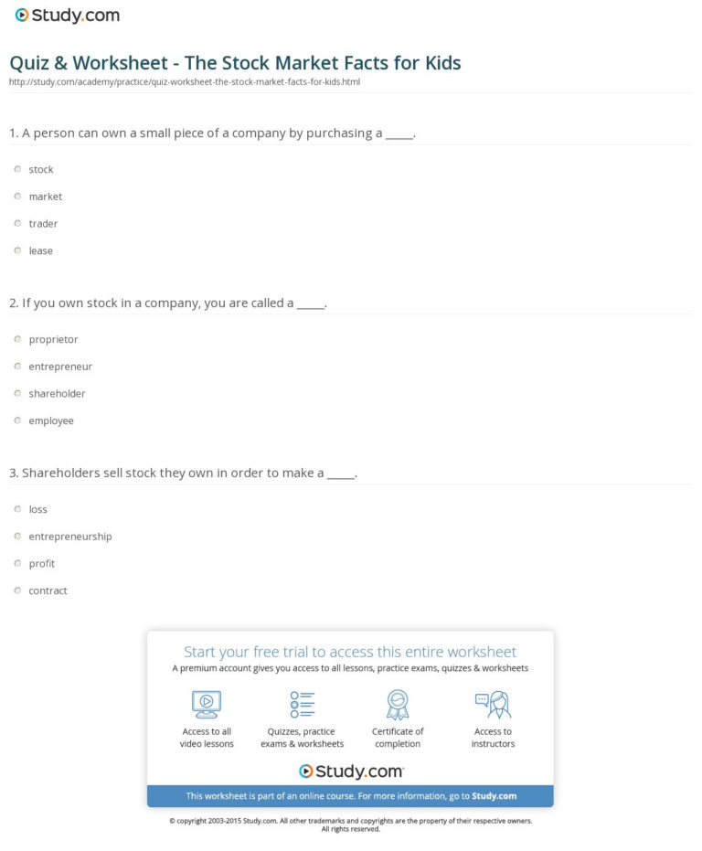 Quiz Worksheet The Stock Market Facts For Kids Study — db-excel.com