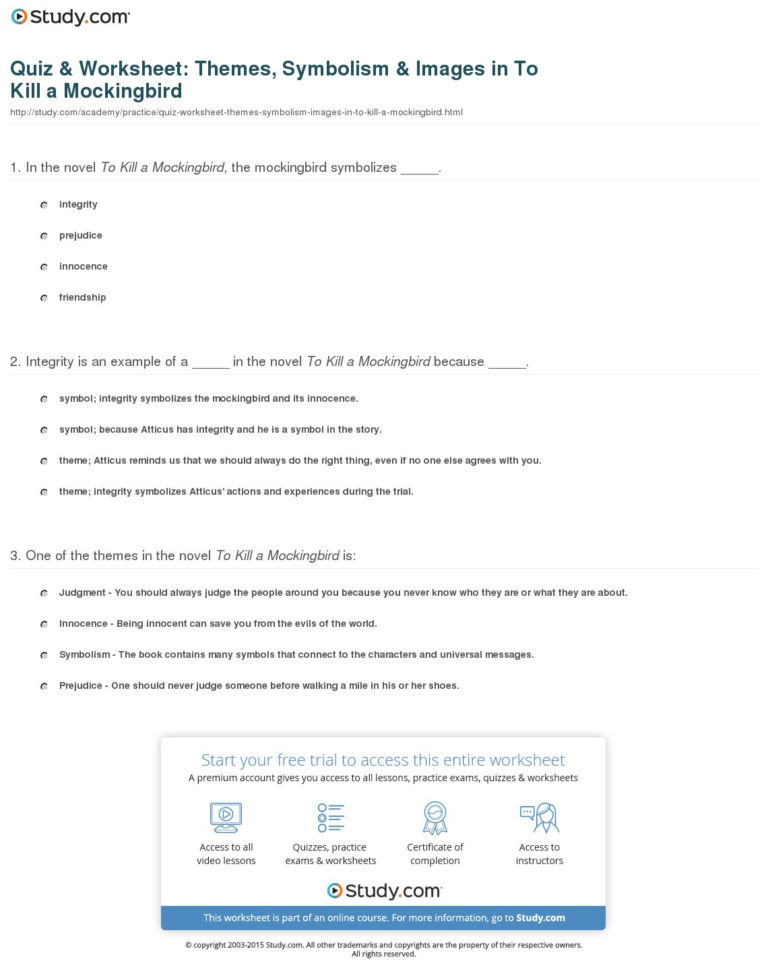 To Kill A Mockingbird Theme Worksheet — db-excel.com