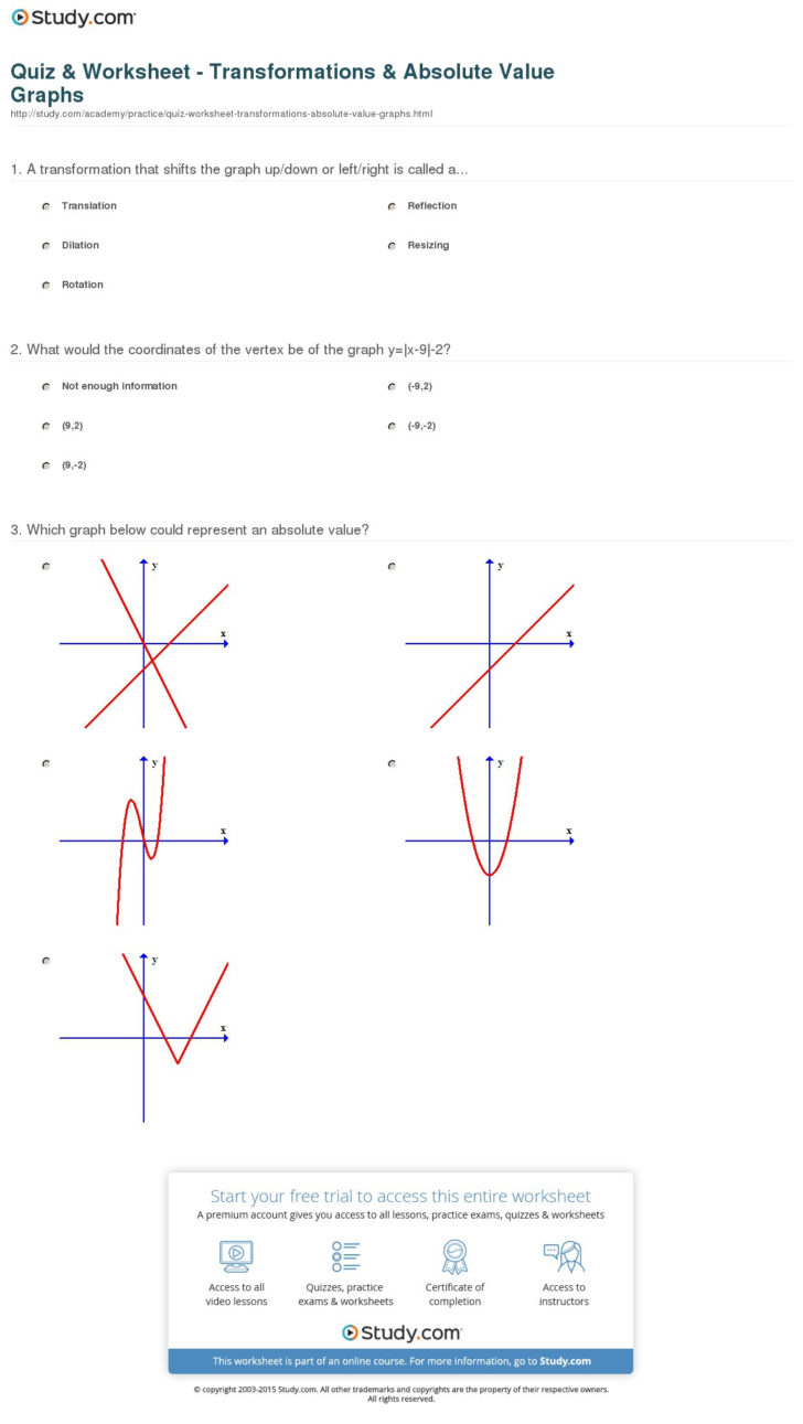 Quiz Worksheet Transformations Absolute Value Graphs — db-excel.com