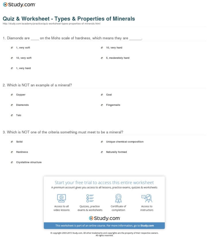 Properties Of Minerals Worksheet — db-excel.com