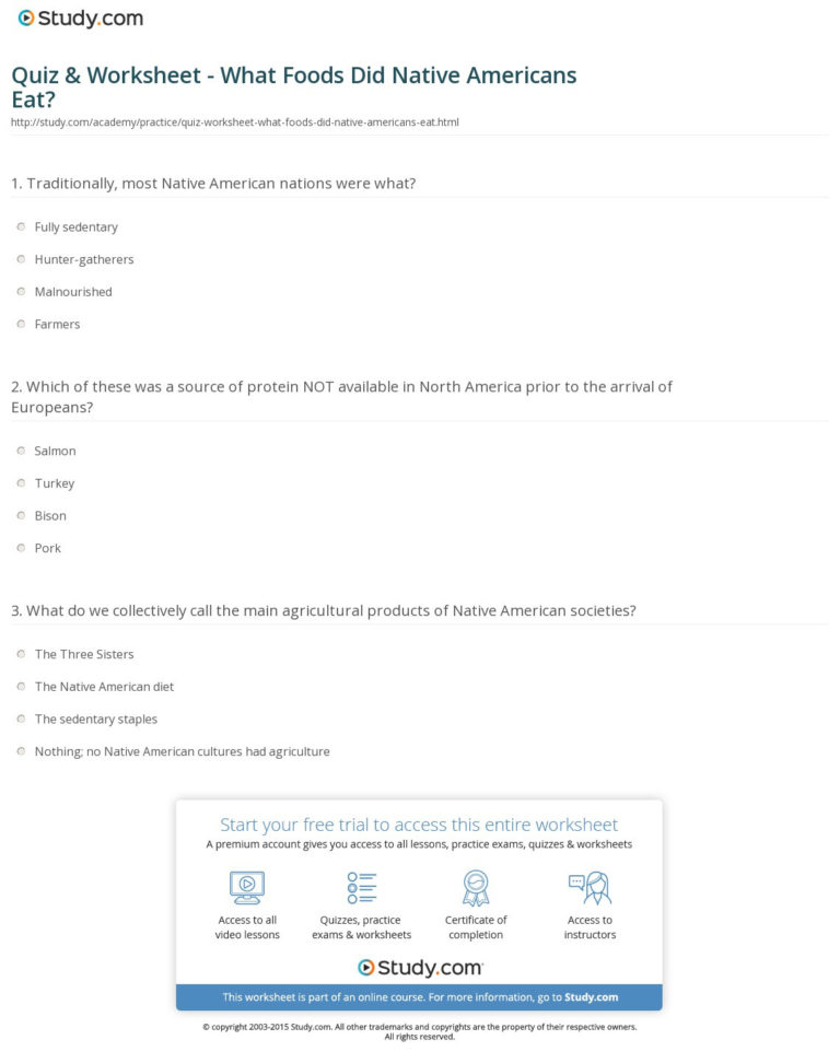 Quiz Worksheet What Foods Did Native Americans Eat — db-excel.com