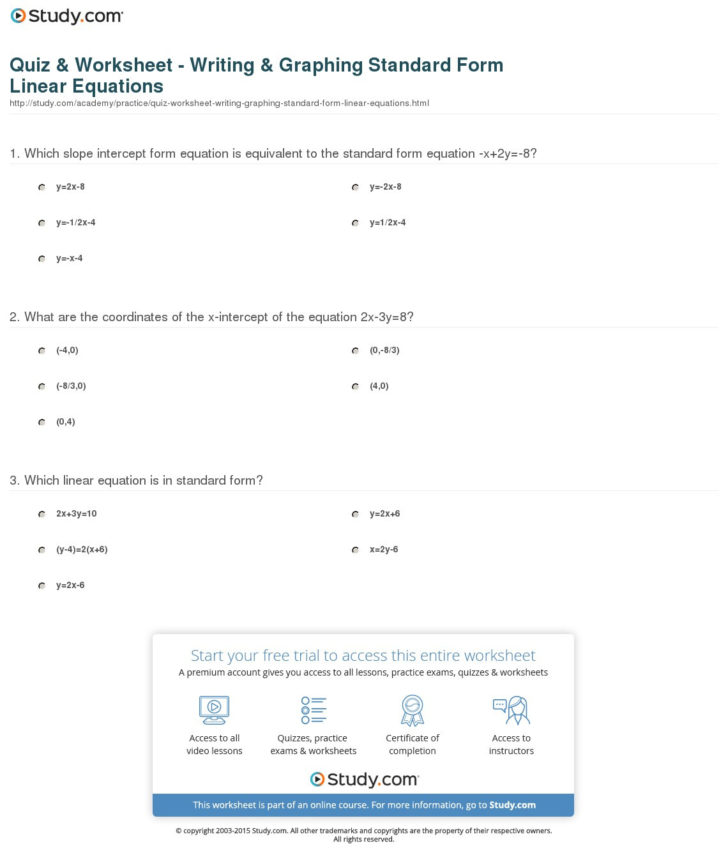 Quiz Worksheet Writing Graphing Standard Form Linear — db-excel.com