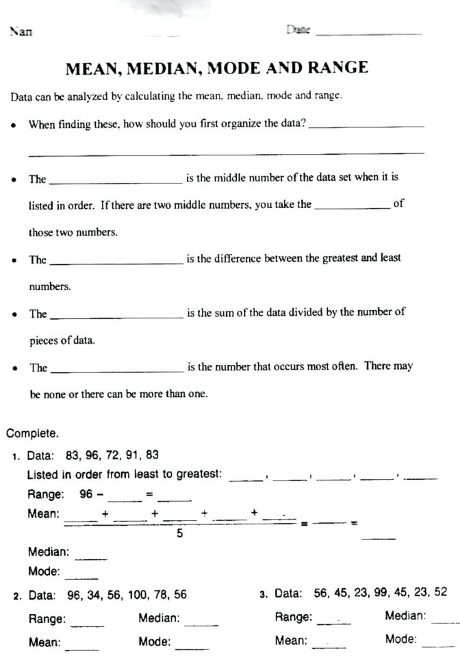 Range Mean In Math Ma Worksheets Mas Mean Median Mode Range Db excel