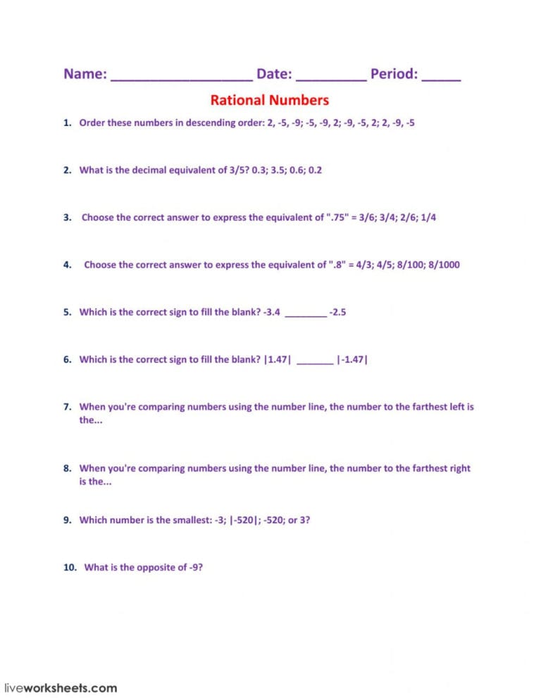 Rational Numbers Interactive Worksheet — db-excel.com